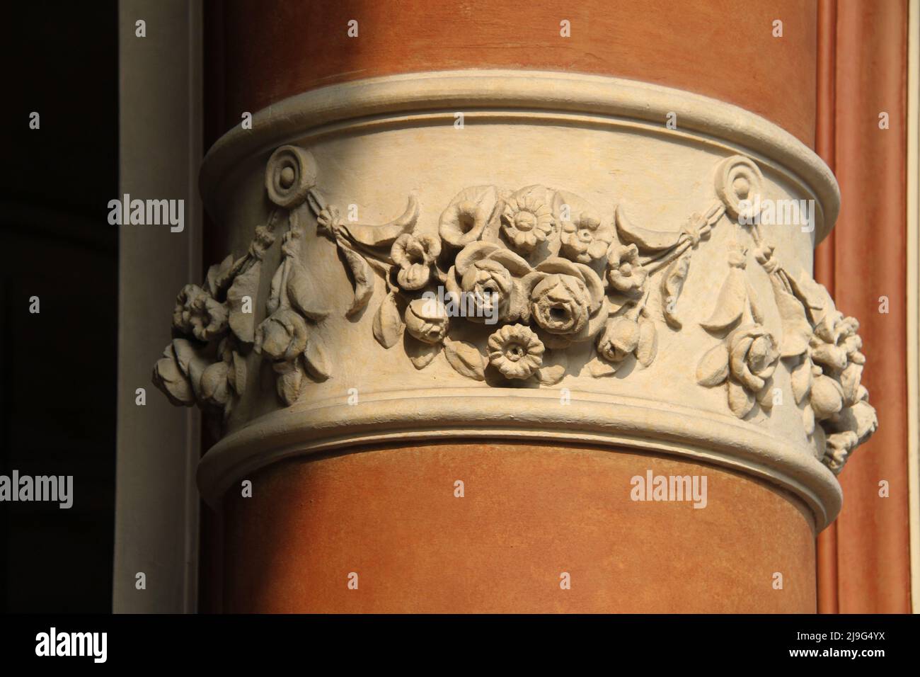 Bologna, Italy. Beautiful old-fashioned stucco design applied around a ...