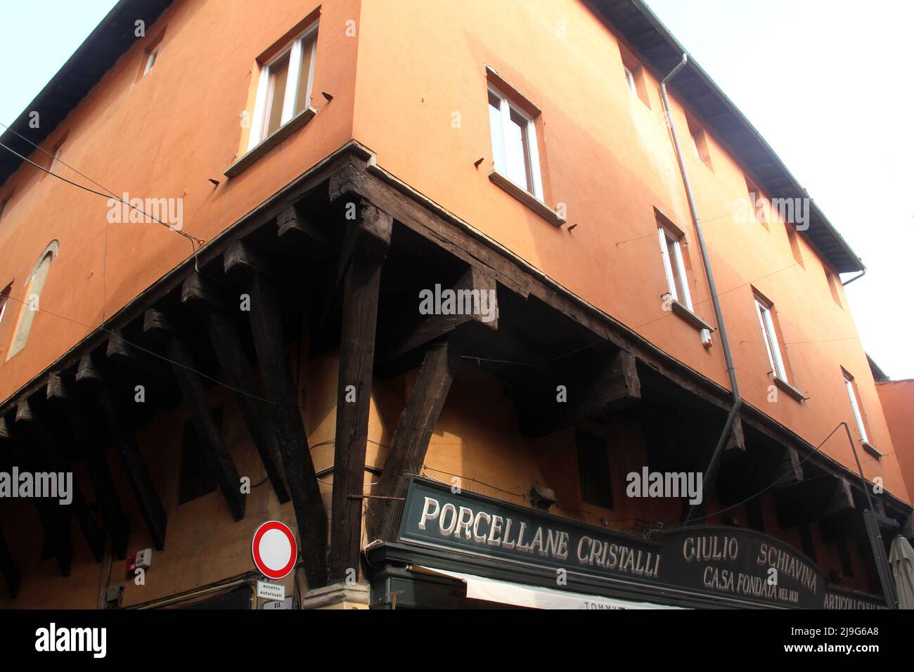 Bologna, Italy. Massive beams supporting the upper floors of a building ...
