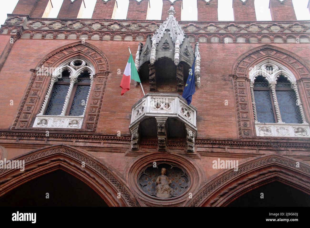 Bologna, Italy. Facade of Palazzo della Mercanzia (14th century), with ...