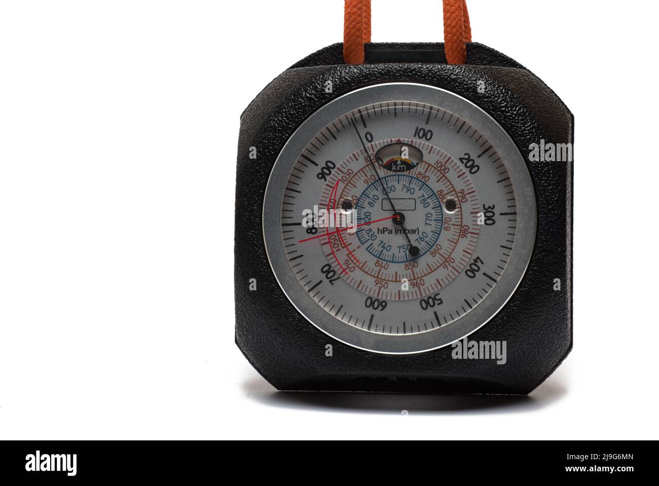 Close up of retro analog vintage altimeter with various scales ...