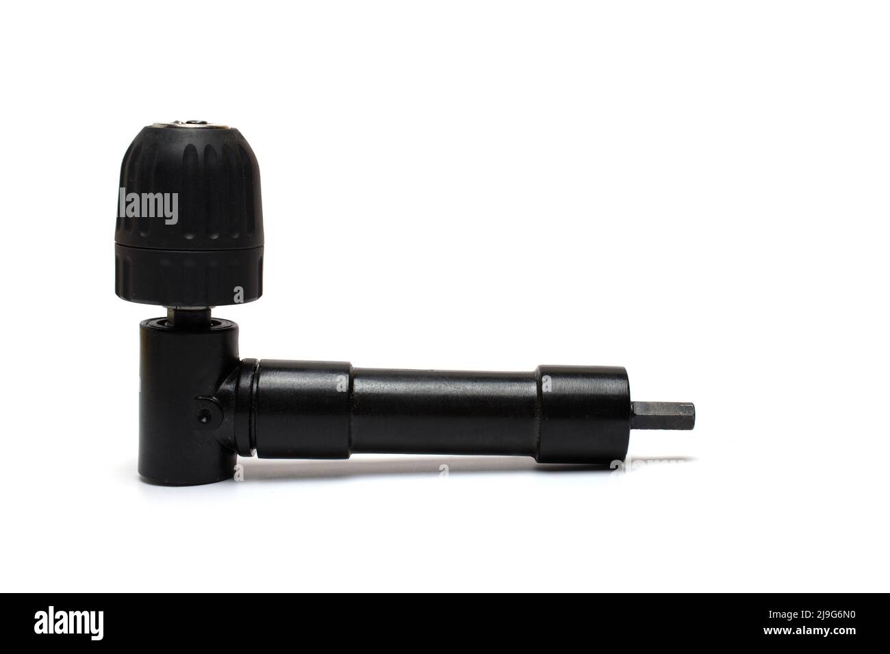 Close up of solid black metal 90 ninety degree angle drill bit for ...