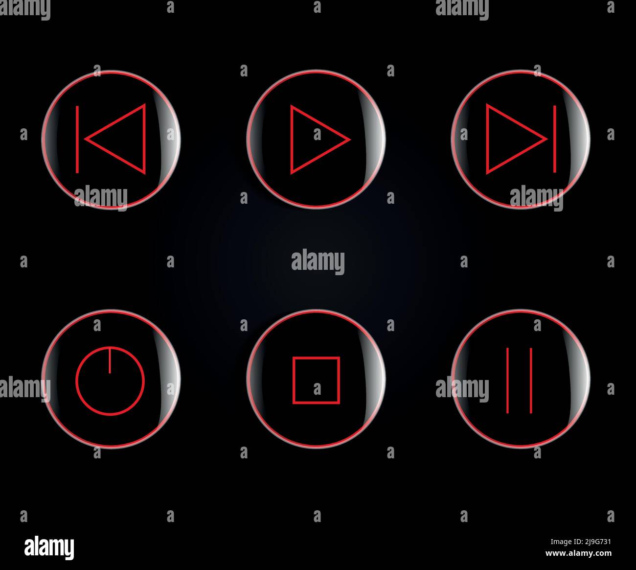 a set of glossy buttons with music player button icons on a black ...