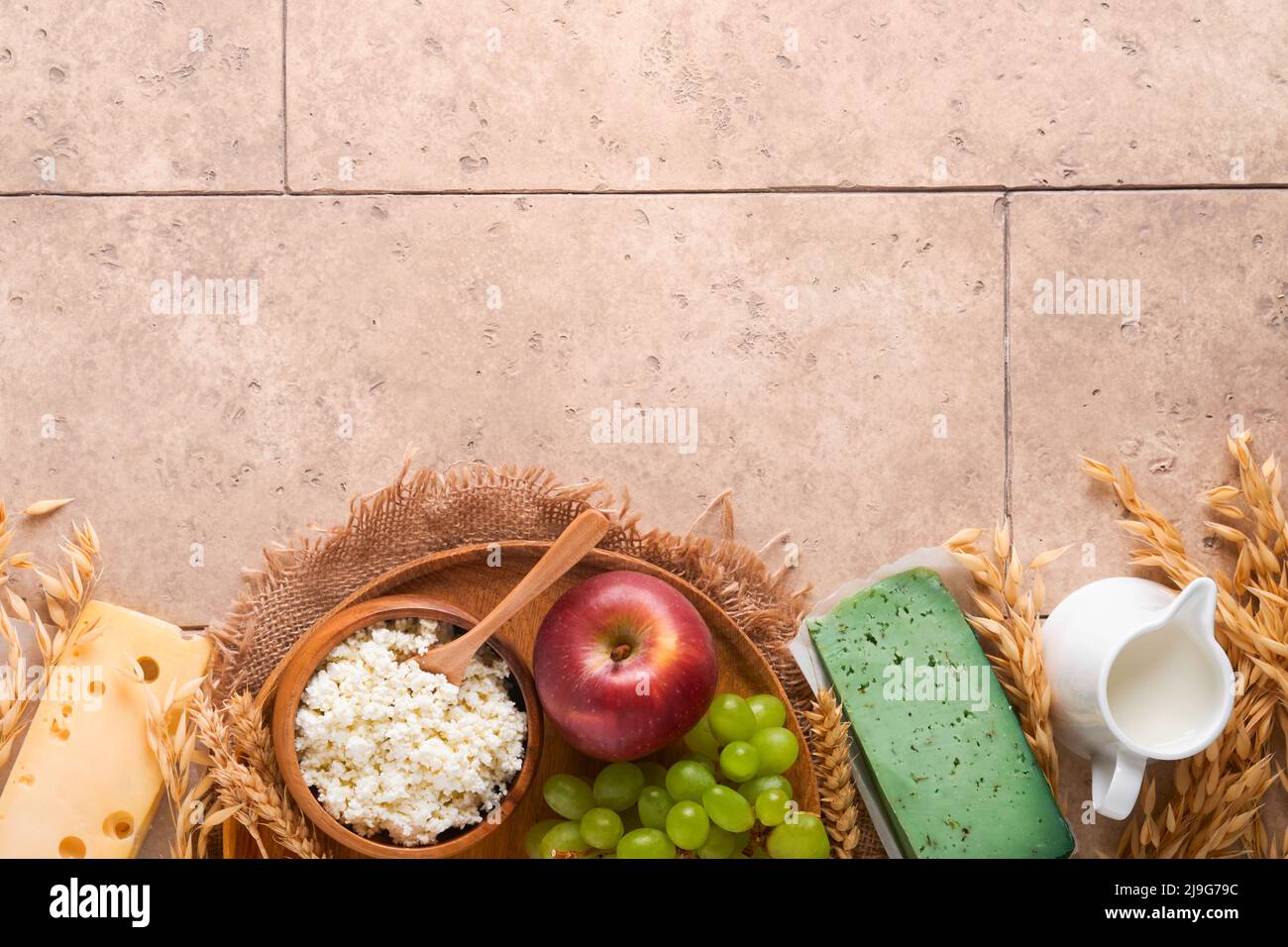 Happy Shavuot. Background for Shavuot celebration. Milk and cheese ...
