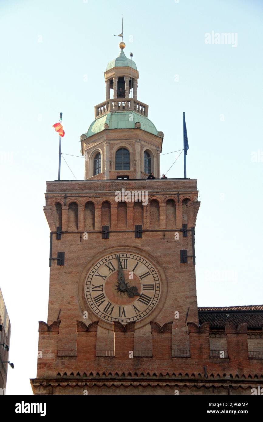 Bologna, Italy. The 15th century clock tower of Palazzo d'Accursio ...