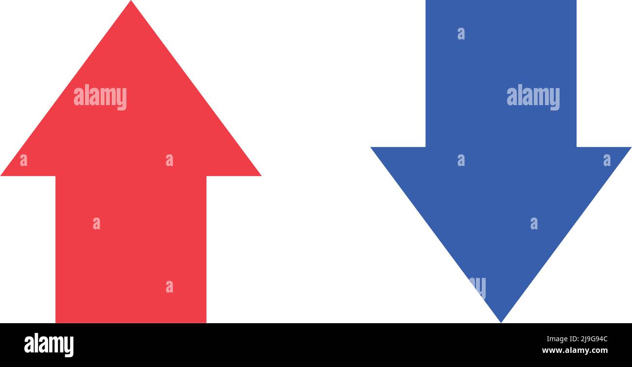 Vector icon set of rising and falling arrows. Red and blue arrows. Ideal illustration for sales ...