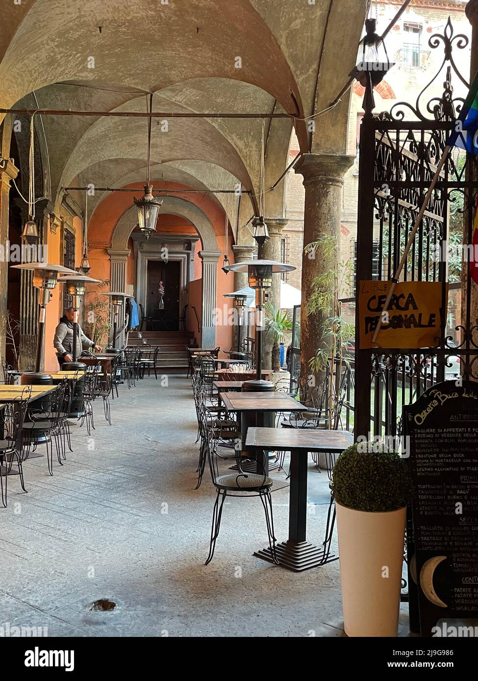 Bologna, Italy. Portico used as the seating area of a restaurant Stock ...