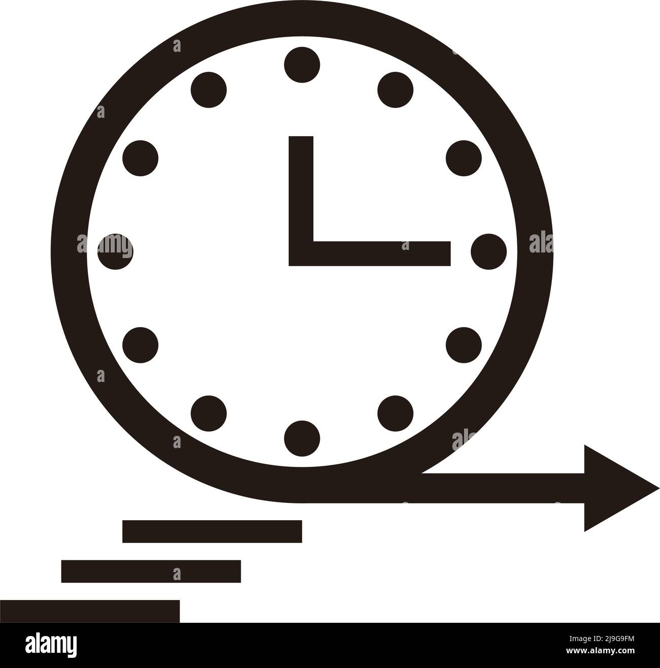 A clock vector icon representing the advance of time. Simple flat ...