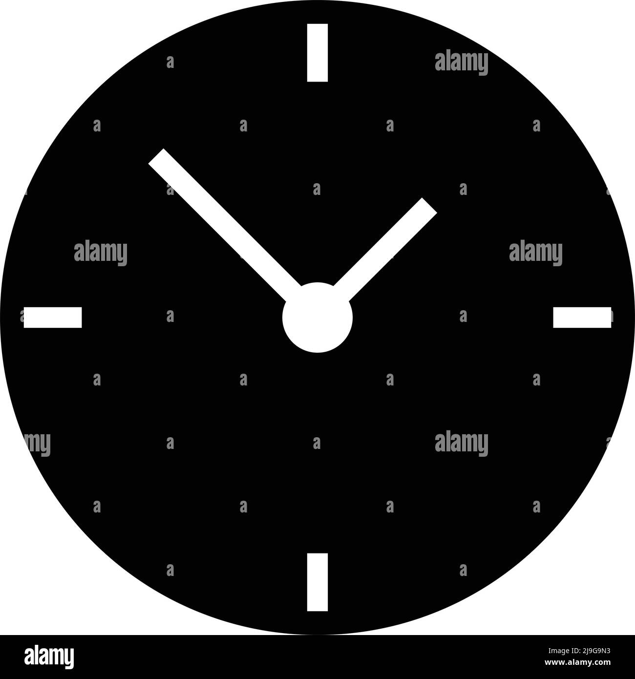 A silhouette icon of a clock, with a scale placed at 90 degrees ...