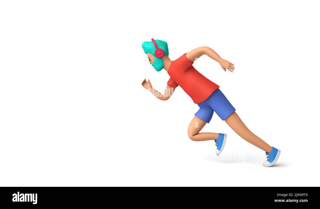 Male cartoon style character in a sprinting position. 3D rendering ...