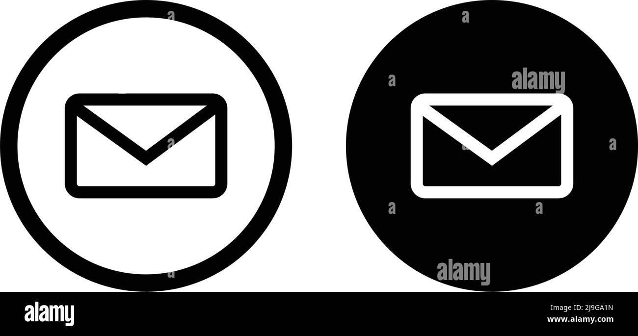 Round email icon. Vector illustration set in black and white. Editable ...