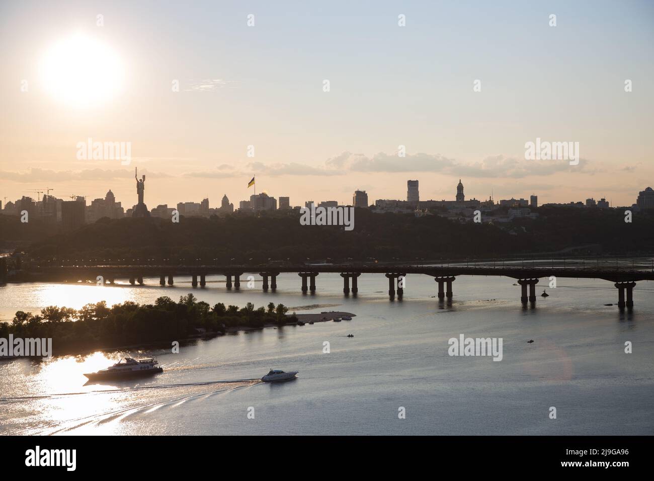 Panorama of the city of Kyiv from a bird's eye view. View of the bridge ...