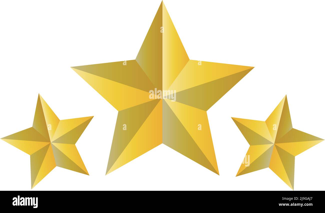 Glossy three star icon. Vector. A premium illustration in gold ...