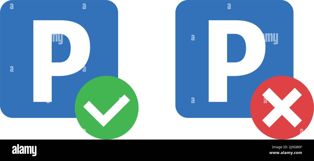 Parking sign and check mark, parking sign and cross mark icon set ...