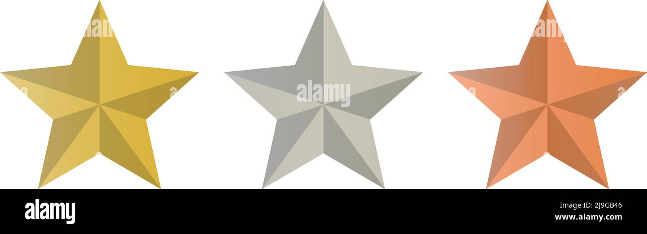 Glossy three star icon. Vector. A premium illustration in gold ...