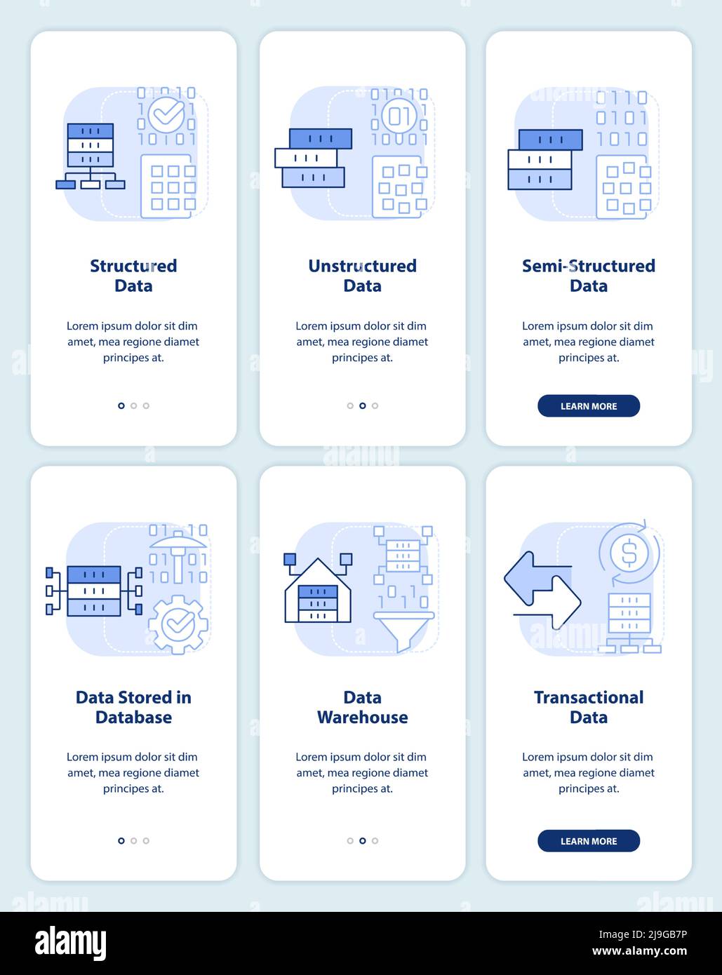 Digital Data Types Light Blue Onboarding Mobile App Screen Set Stock Vector Image And Art Alamy
