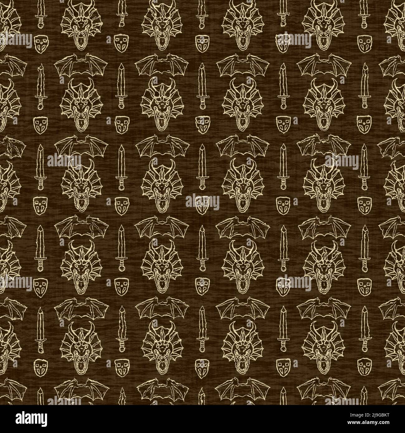 Dragon linen effect texture seamless pattern. Woven mythical beast for ...