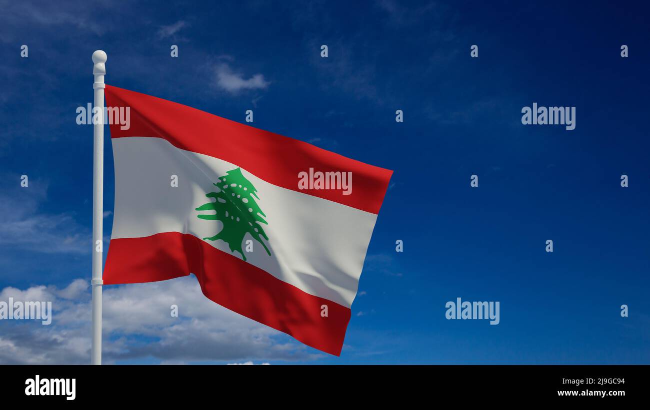 Republic of Lebanon / Lebanese Republic national flag, waving in the ...