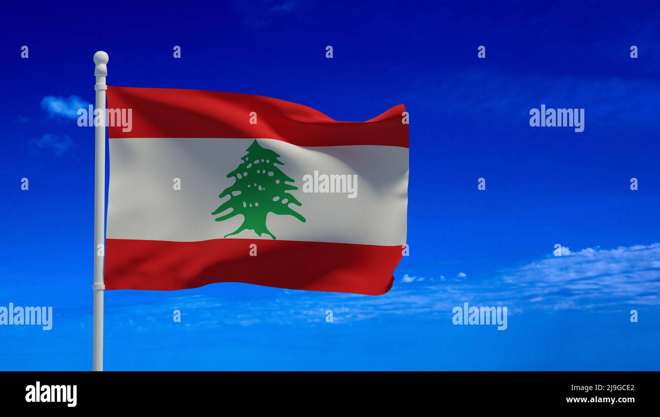 Republic of Lebanon / Lebanese Republic national flag, waving in the ...