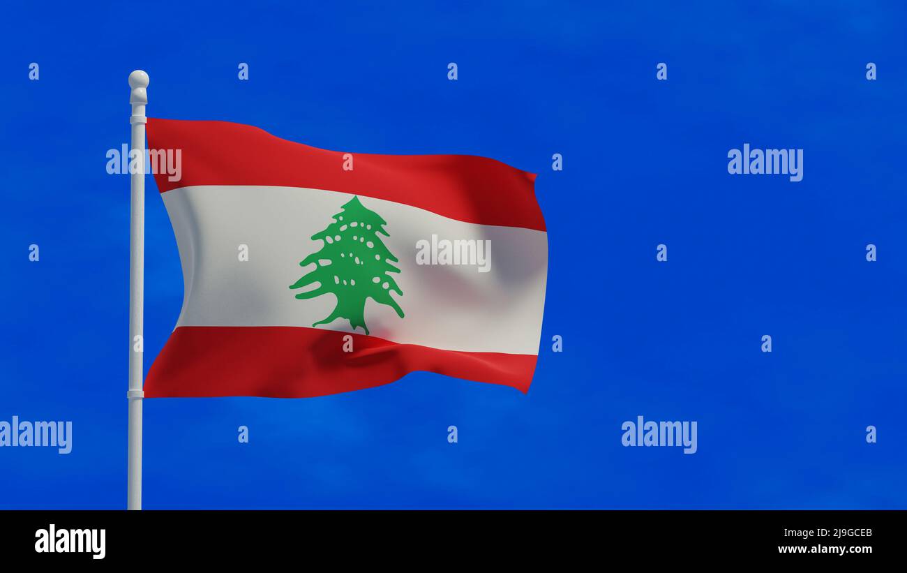 Republic of Lebanon / Lebanese Republic national flag, waving in the ...