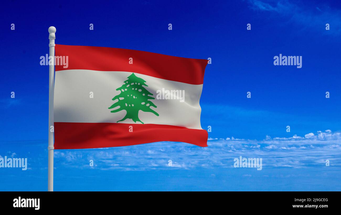 Republic of Lebanon / Lebanese Republic national flag, waving in the ...