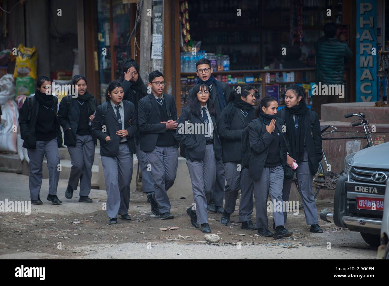 Kathmandu, Nepal- April 20,2022 : High school students dressed in ...