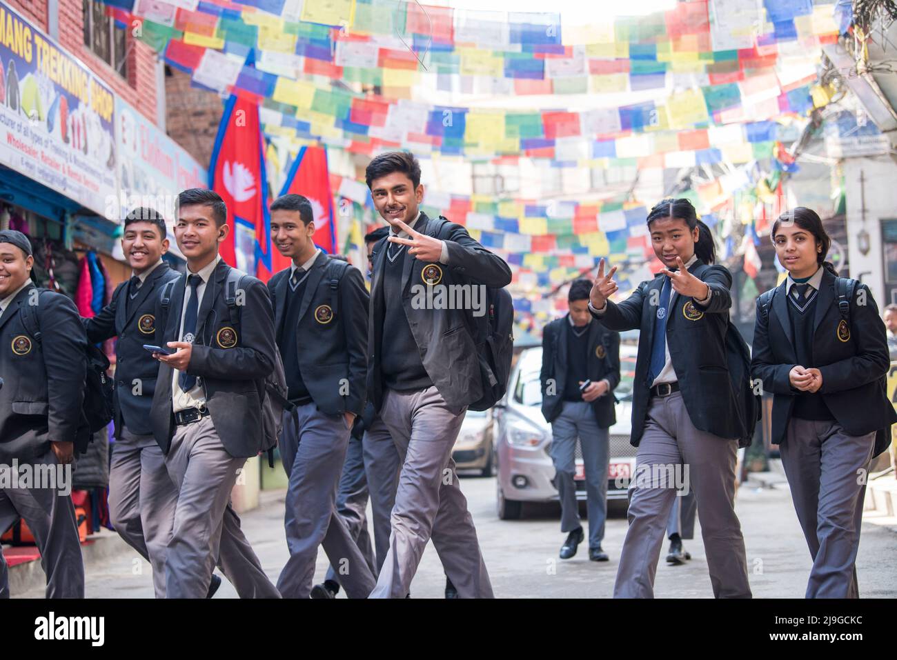 Kathmandu, Nepal- April 20,2022 : High school students dressed in ...