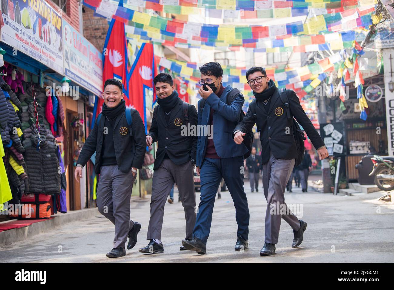 Kathmandu, Nepal- April 20,2022 : High school students dressed in ...