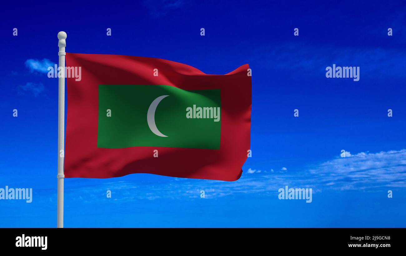 Republic of Maldives national flag, waving in the wind. 3d rendering ...