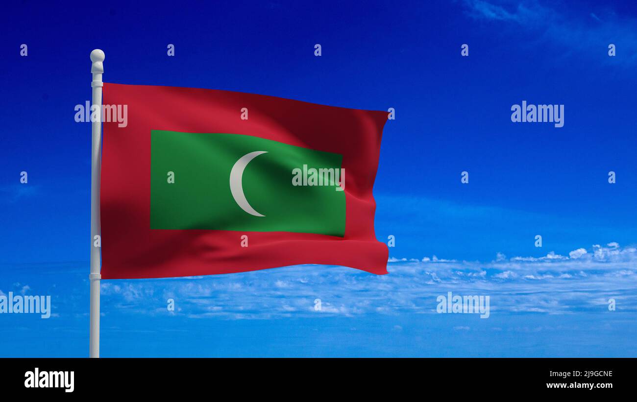 Republic of Maldives national flag, waving in the wind. 3d rendering ...