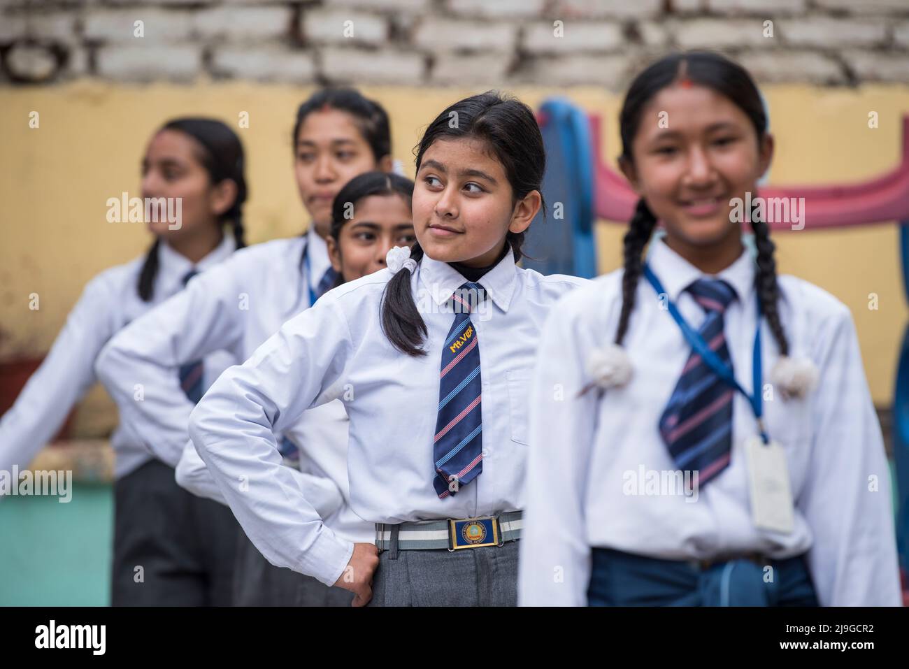 Kathmandu, Nepal- April 20,2022 : High school students dressed in ...