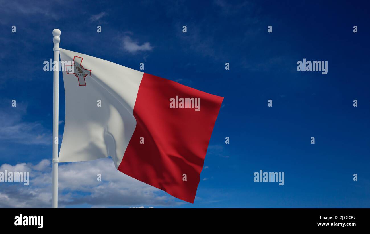 Republic of Malta national flag, waving in the wind. 3d rendering, CGI ...