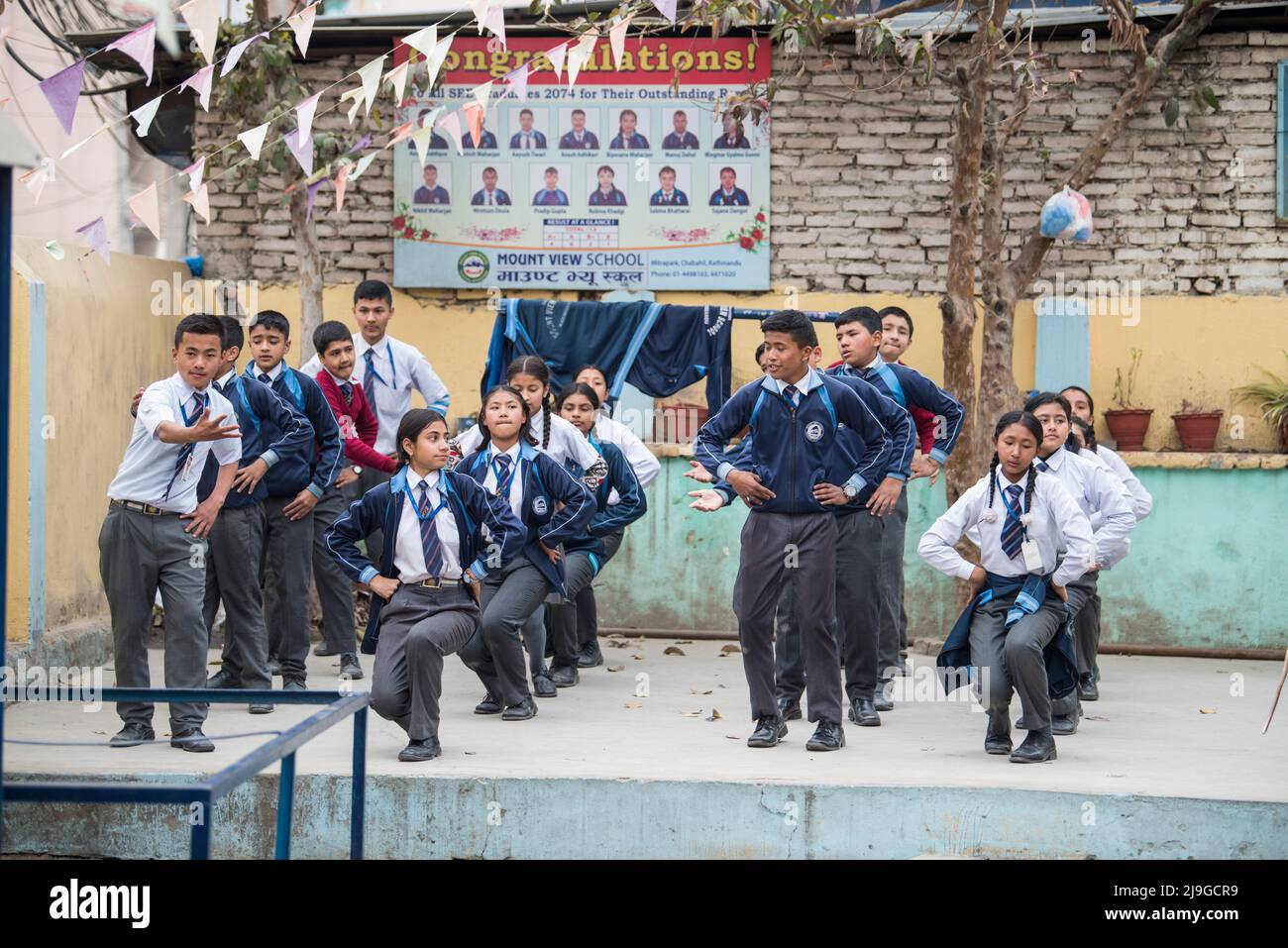 Kathmandu, Nepal- April 20,2022 : High school students dressed in ...