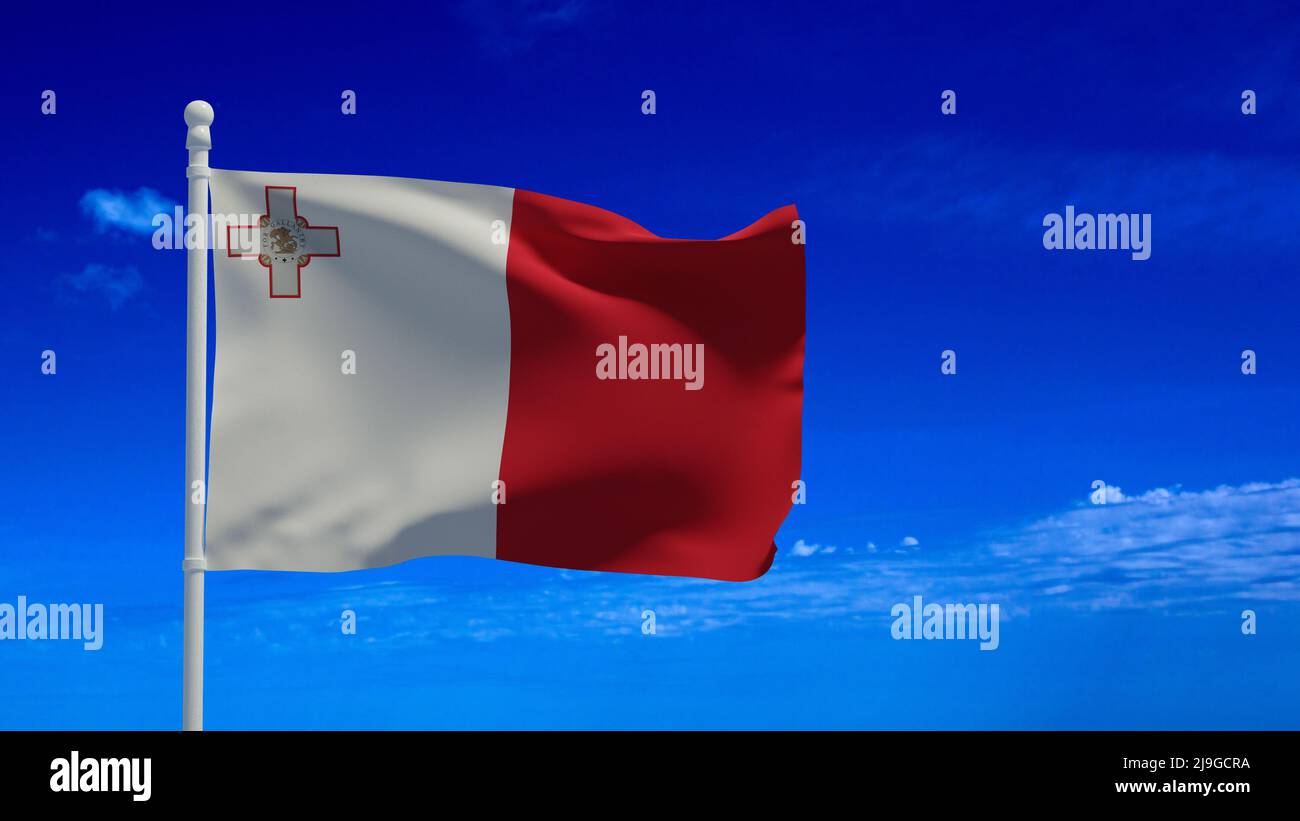 Republic of Malta national flag, waving in the wind. 3d rendering, CGI ...