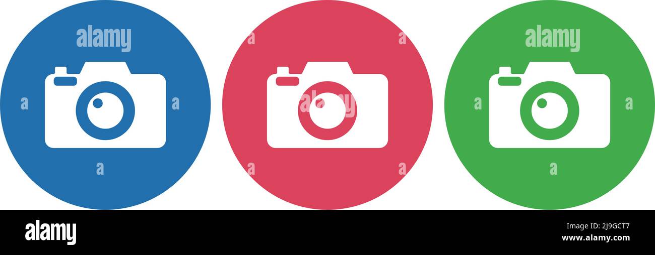 A set of round, colorful camera icons. Simple vector illustration that ...