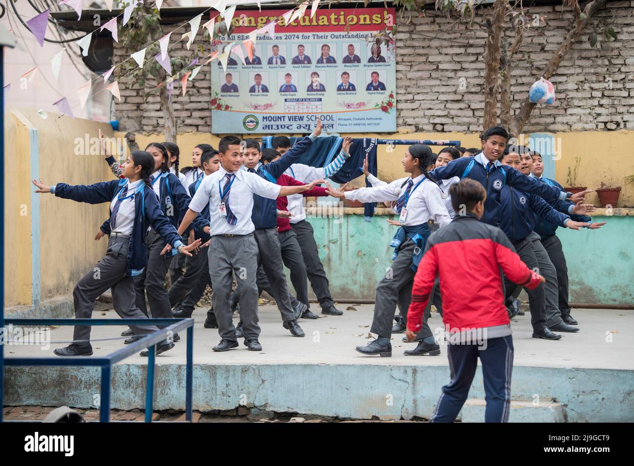 Kathmandu, Nepal- April 20,2022 : High school students dressed in ...