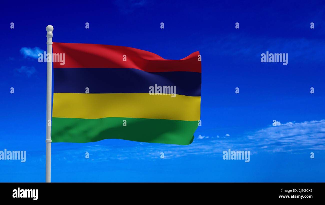 Republic of Mauritius national flag, waving in the wind. 3d rendering ...