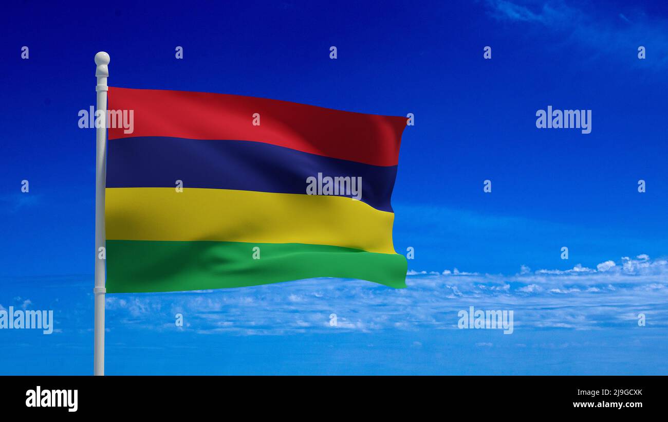 Republic of Mauritius national flag, waving in the wind. 3d rendering ...