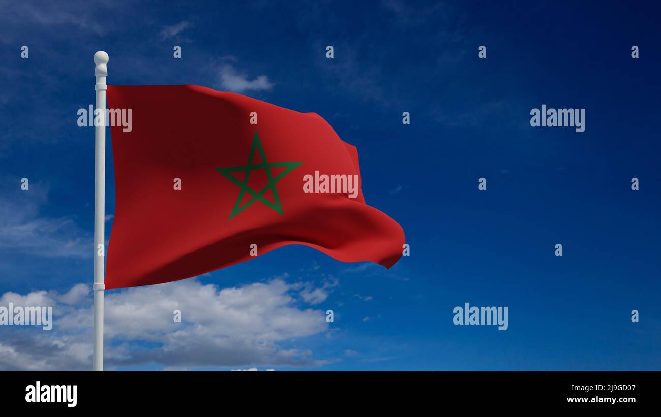 Kingdom of Morocco national flag, waving in the wind. 3d rendering, CGI ...