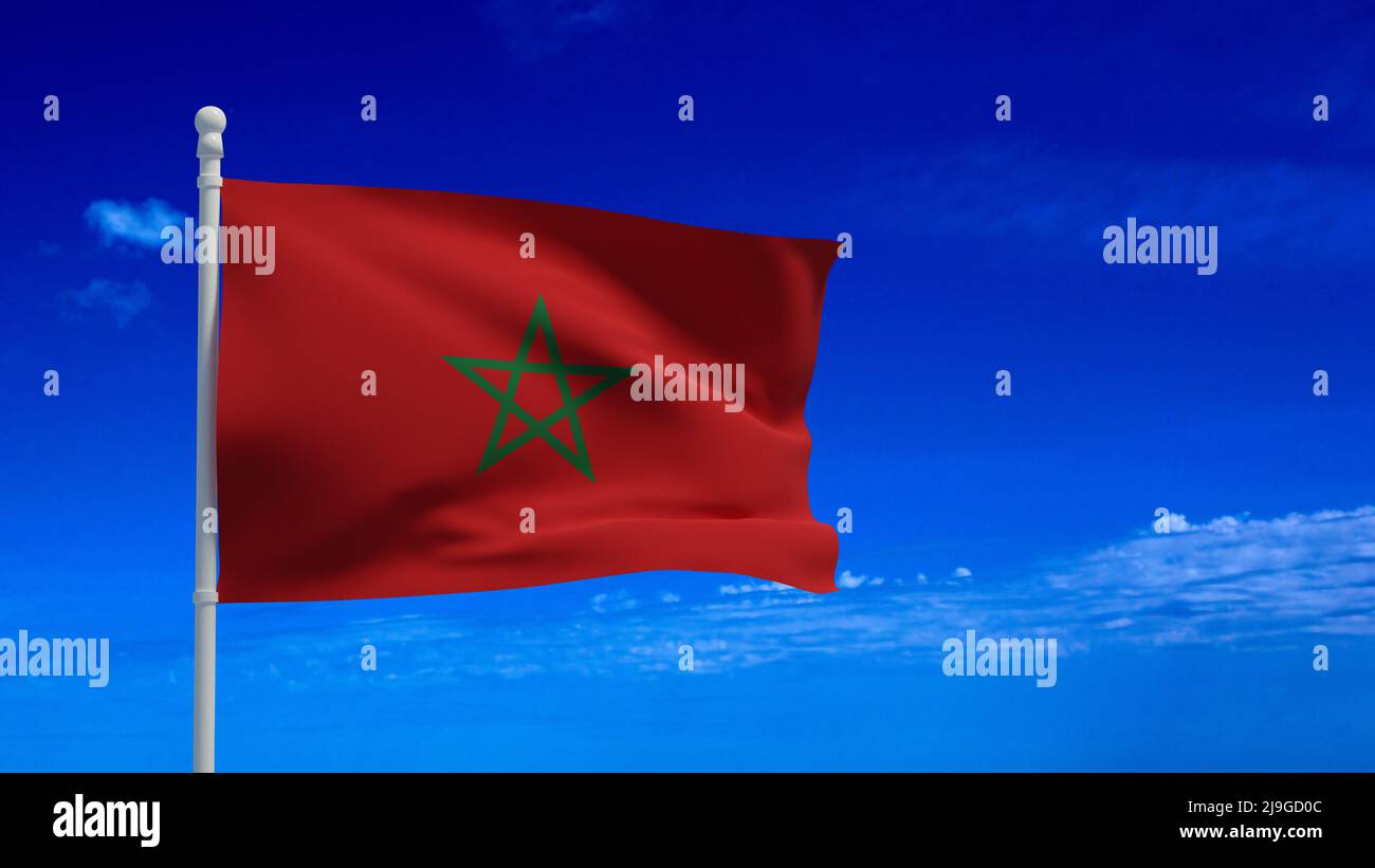 Kingdom of Morocco national flag, waving in the wind. 3d rendering, CGI ...
