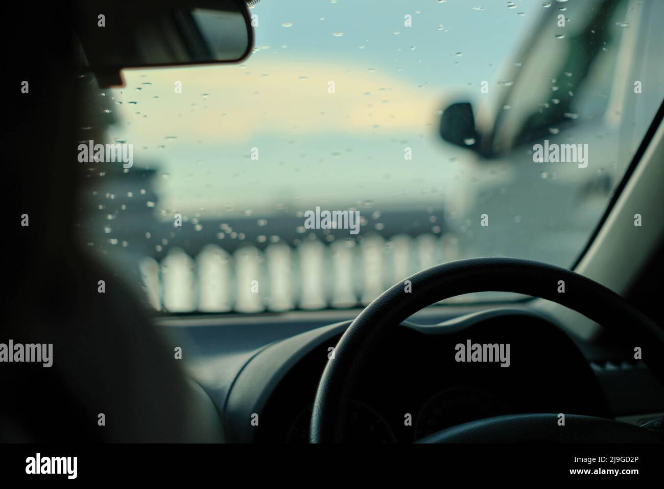 Driving from the driver's perspective in rainy weather Stock Photo - Alamy