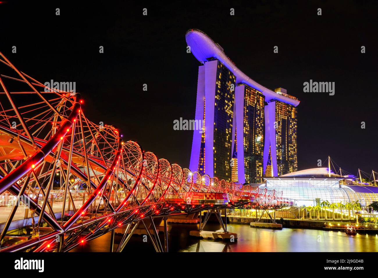 Marina Bay Sands,Helix Bridge view city at night , a pedestrian bridge ...
