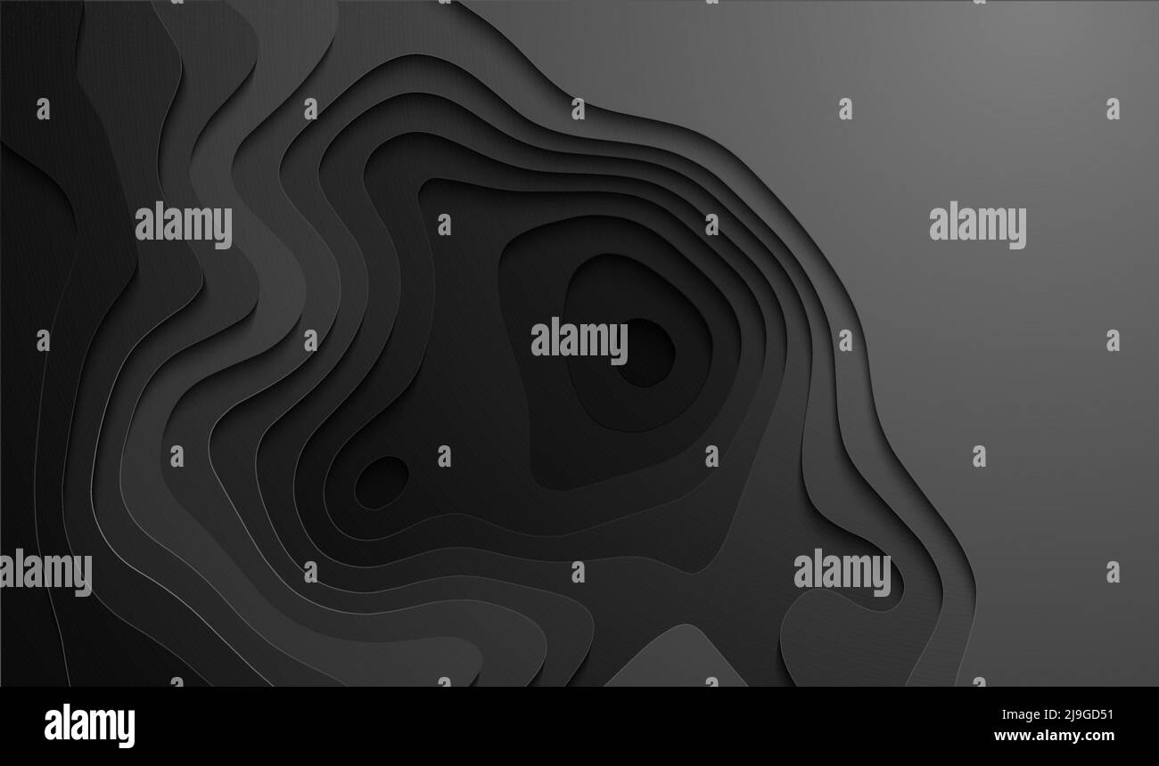 Black cutout in topographic map style. Black paper cut background ...