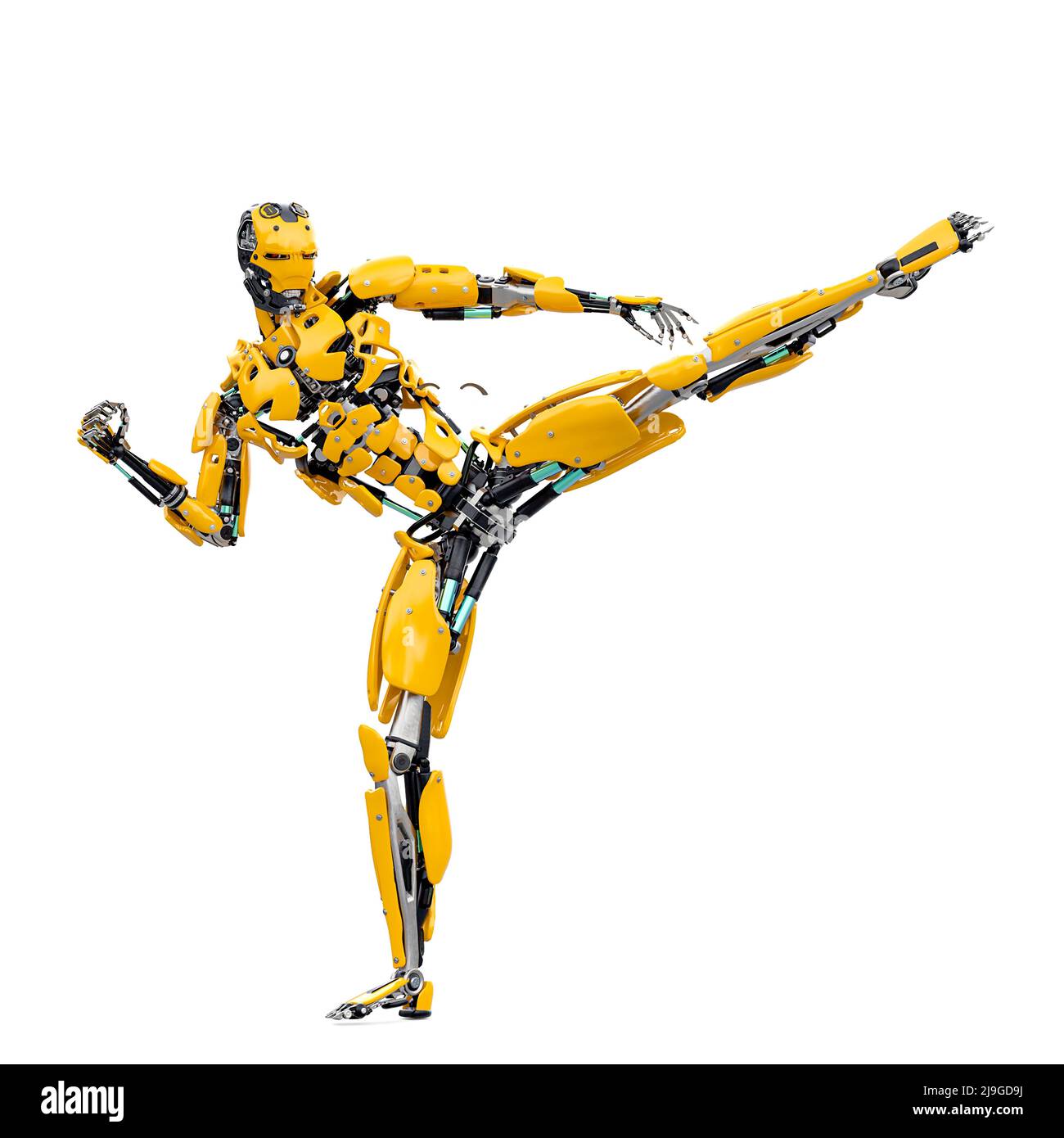 master cyber robot is kicking up, 3d illustration Stock Photo - Alamy
