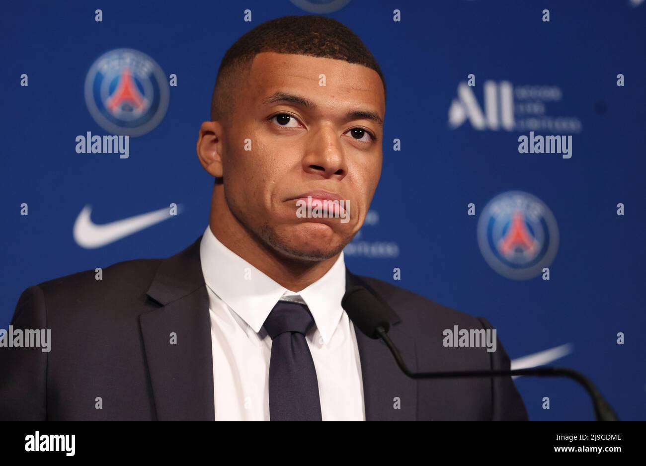 Paris, France, 23/05/2022, Kylian Mbappe of PSG during a press ...