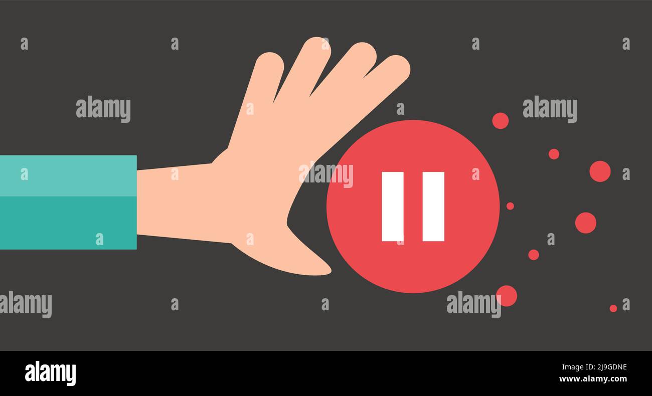 Illustration of a pause button and a man's hand. Editable vector Stock ...