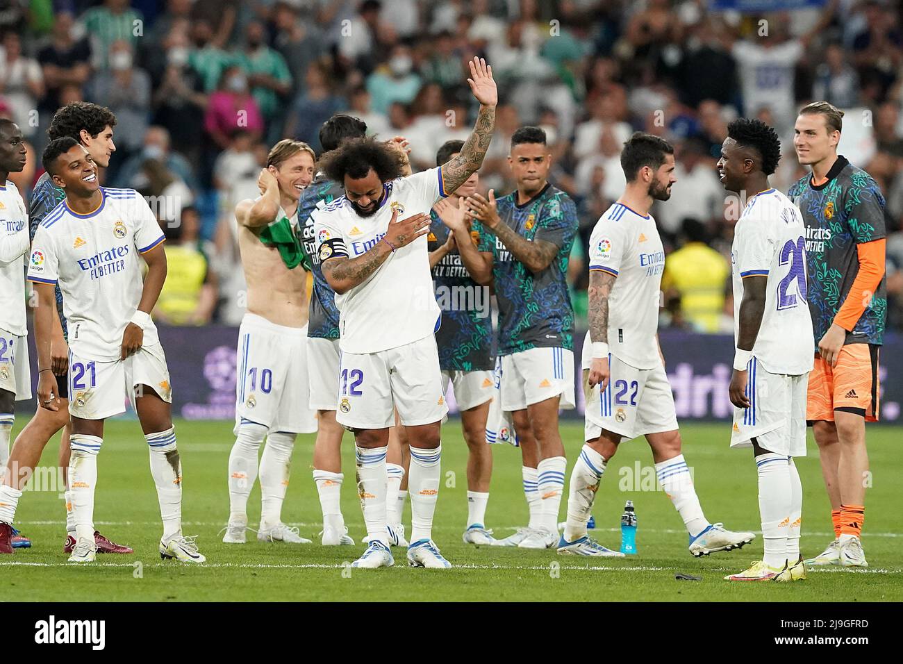 Real Madrid's Marcelo Vieira thanks the supporters after his last La ...