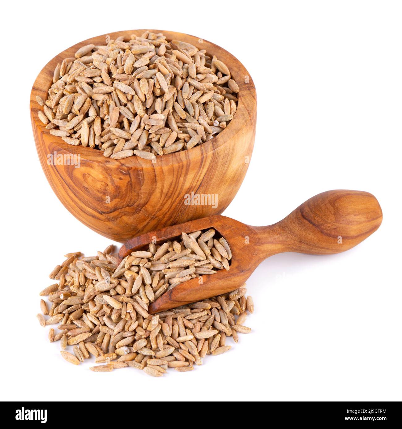 Rye grains isolated on white background. Pile of rye malt seeds in ...