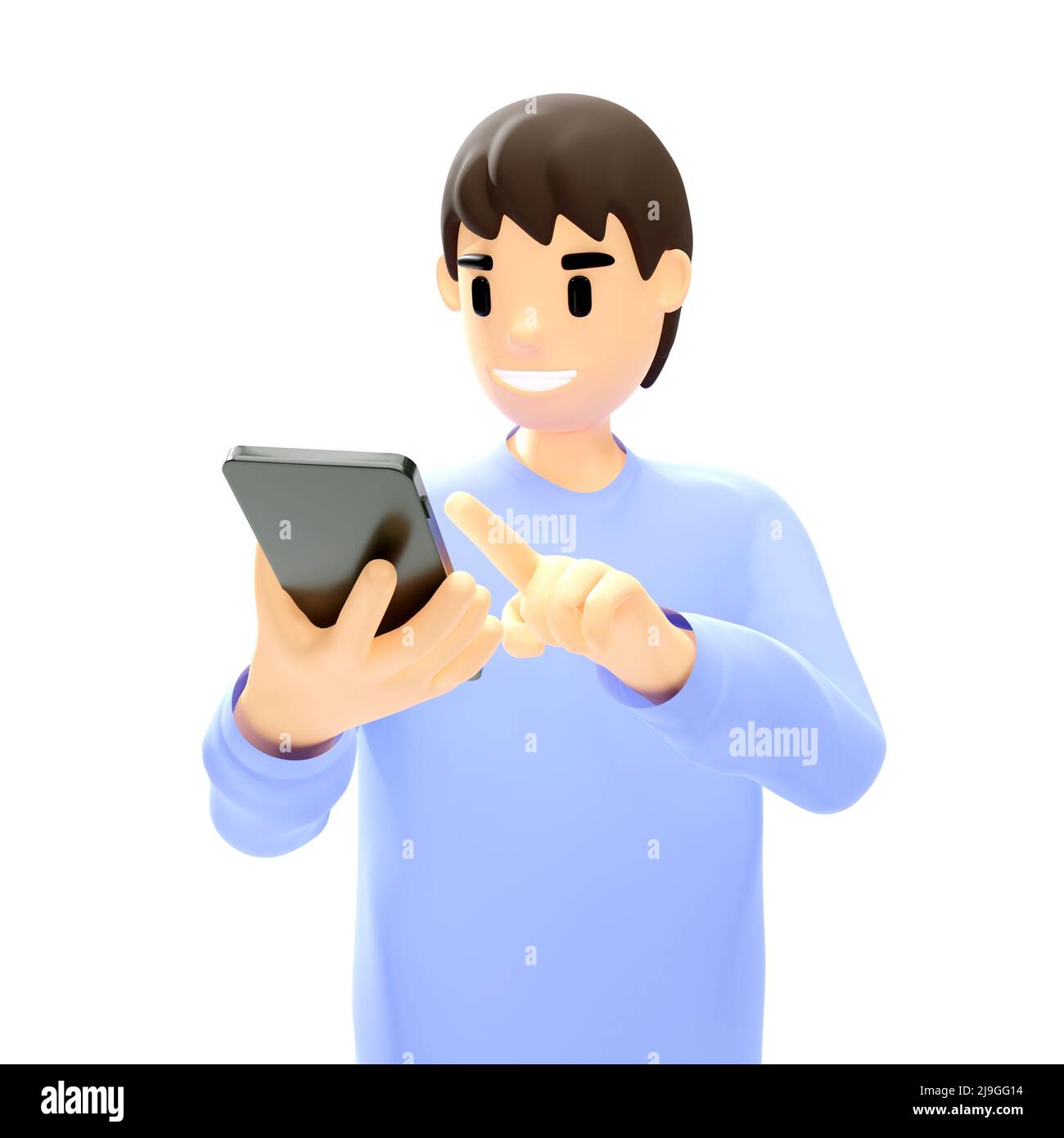 3D man use a smartphone on white background, 3D rendering Stock Photo ...