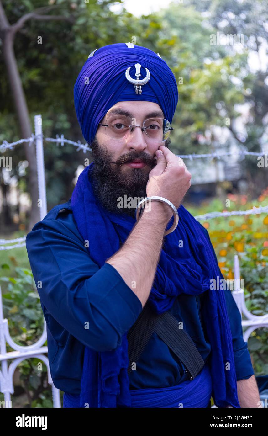 Anandpur Sahib, India - March 2022: Portrait of sikh male (Nihang ...