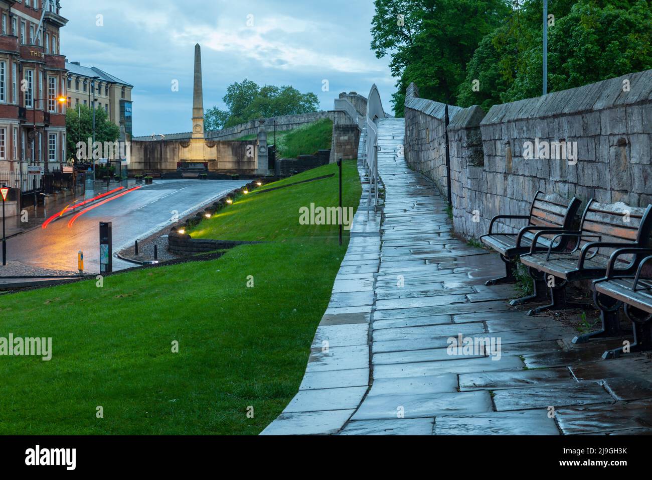 Rainy spring evening at York city walls, City of York, England Stock ...